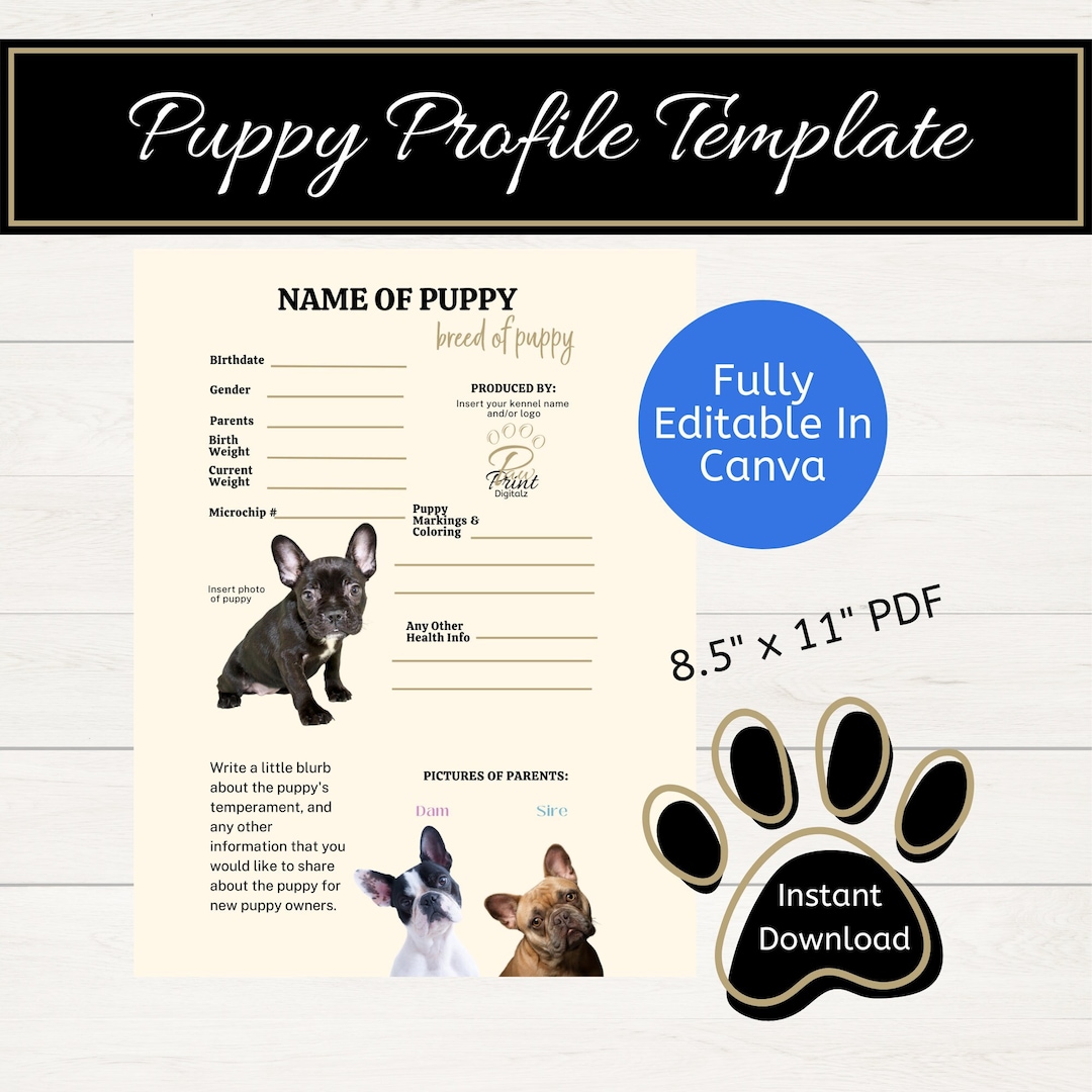 Editable Template for Breeder Puppy Profile Whelping Kit Forms Puppy Go ...