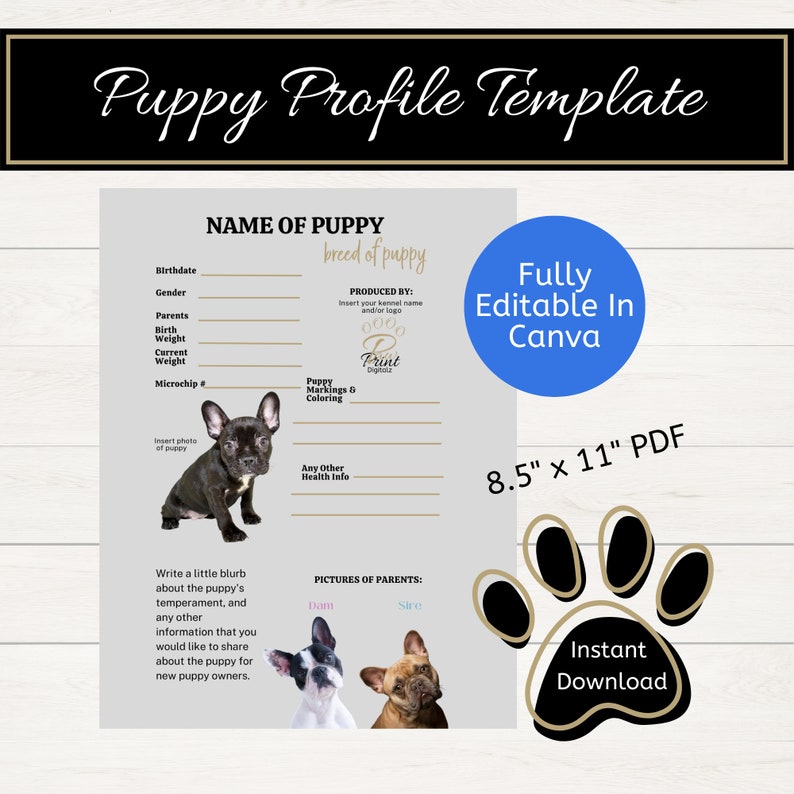 Breeder Puppy Profile Template Breeding Starter Bundle Whelping Kit ...