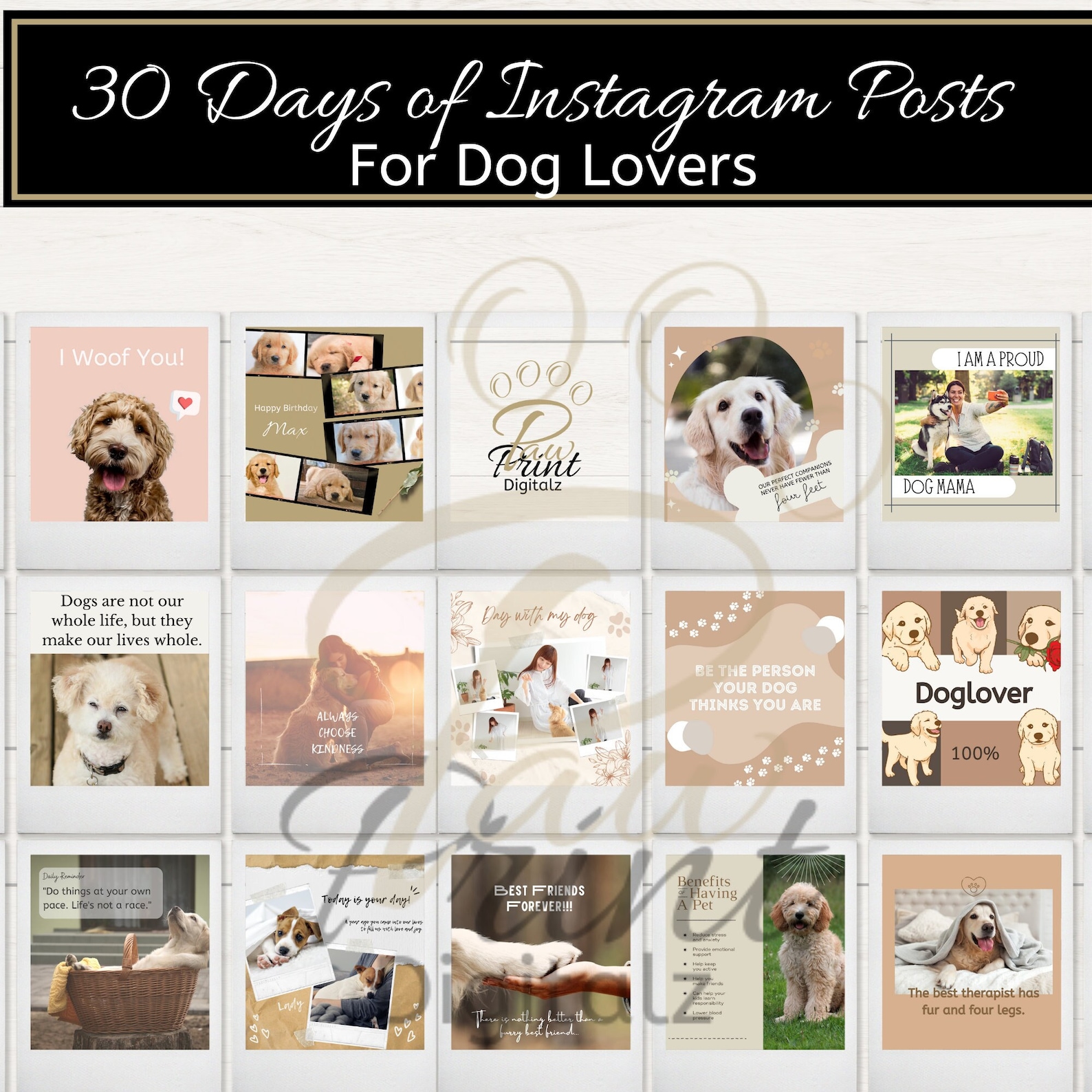 30 Days Instagram Posts Dog Lovers Instagram Posts Editable Instagram ...