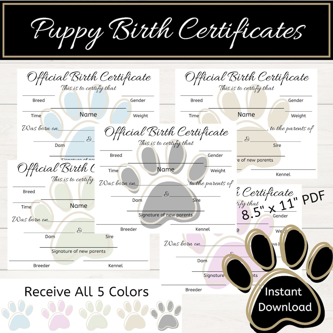 Birth Certificate for Puppy Breeder Starter Pack Whelping Kit Forms ...