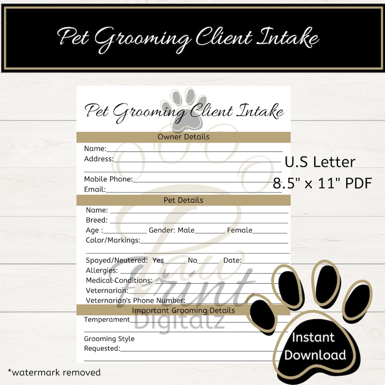 Pet Grooming Bundle Dog Grooming Business Kit Dog Client Intake Form ...
