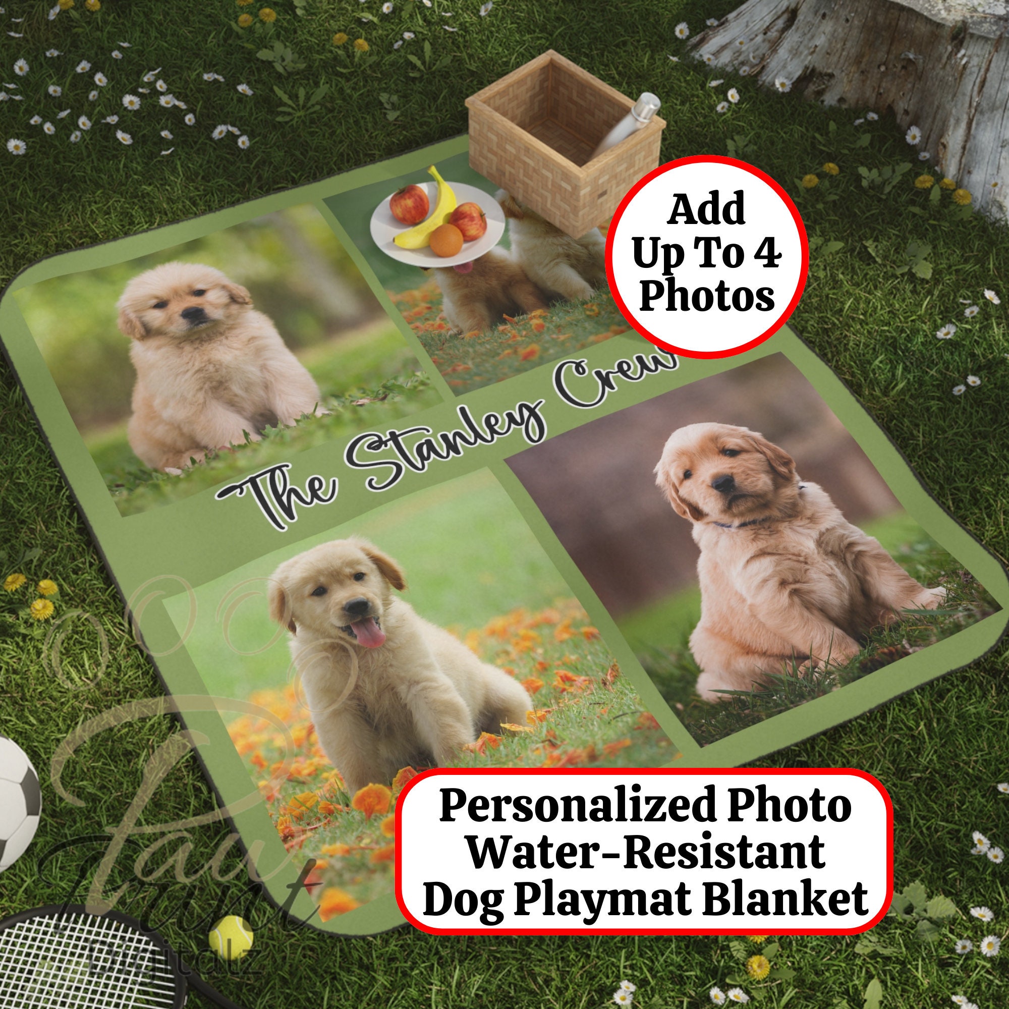 Custom Photo Collage Dog Play Mat Blanket Gift, Personalized Pet Water ...