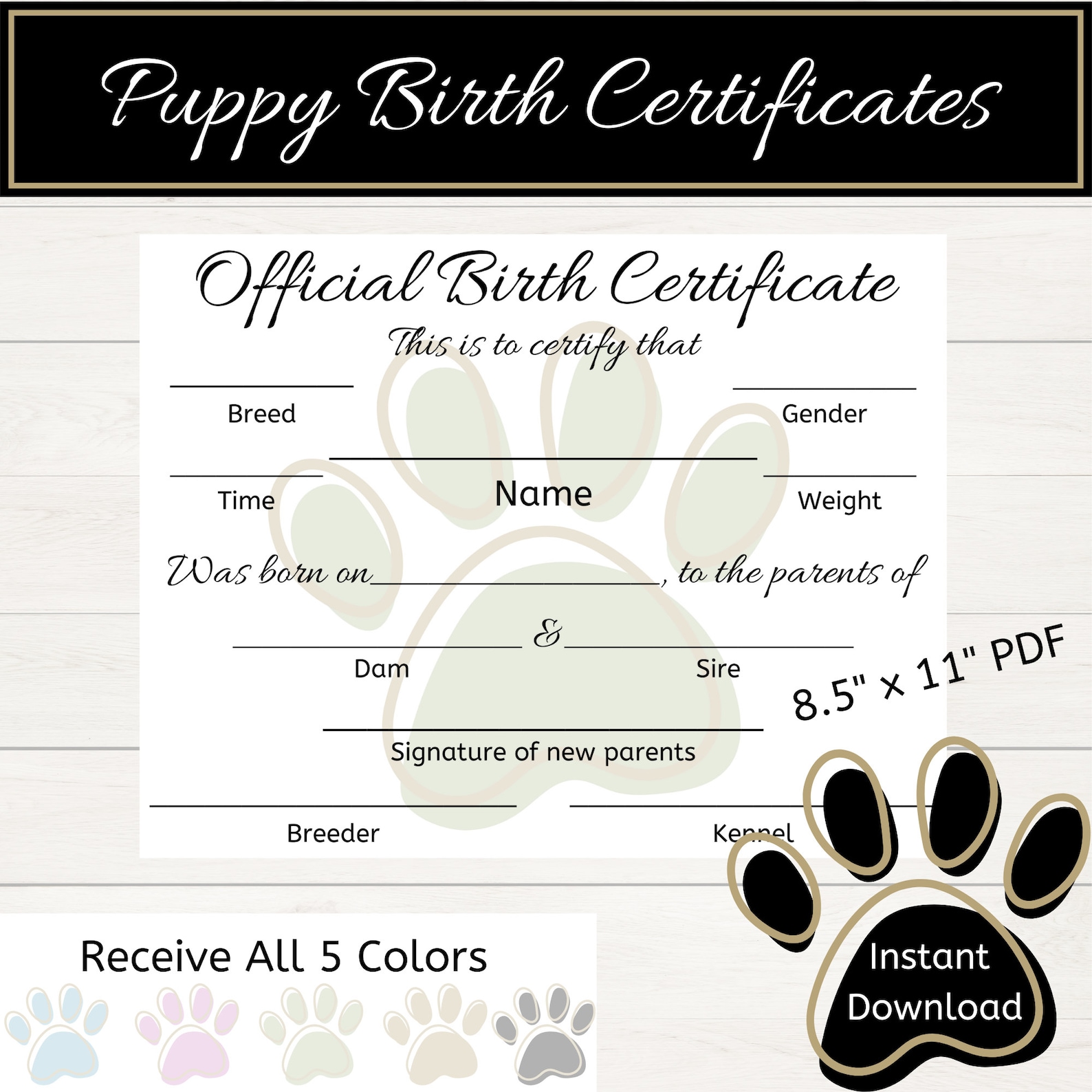 Puppy Birth Certificate Dog Breeder Formsdog Breeding Business Breeders ...