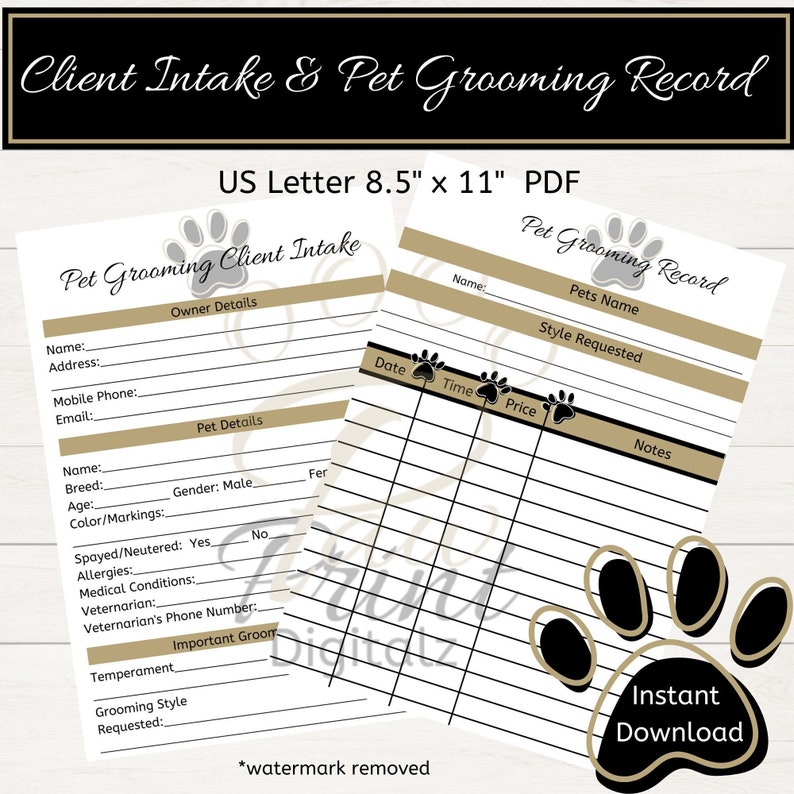 Groomer Forms Client Intake Form Pet Grooming Record Grooming Business ...