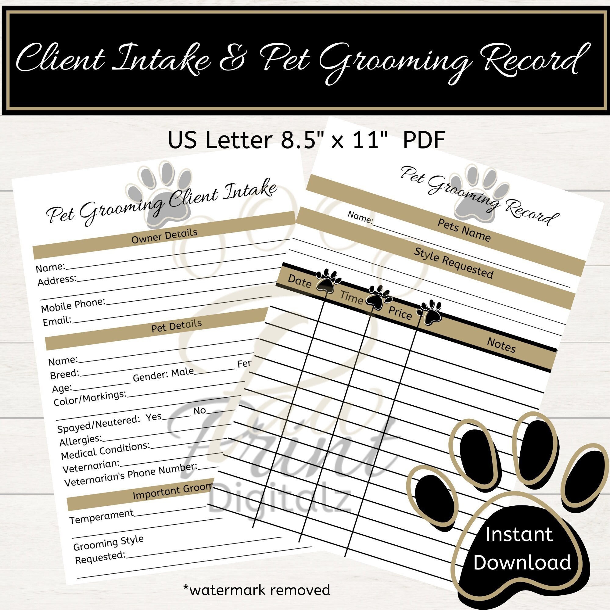 Groomer Forms Client Intake Form Pet Grooming Record Grooming Business ...