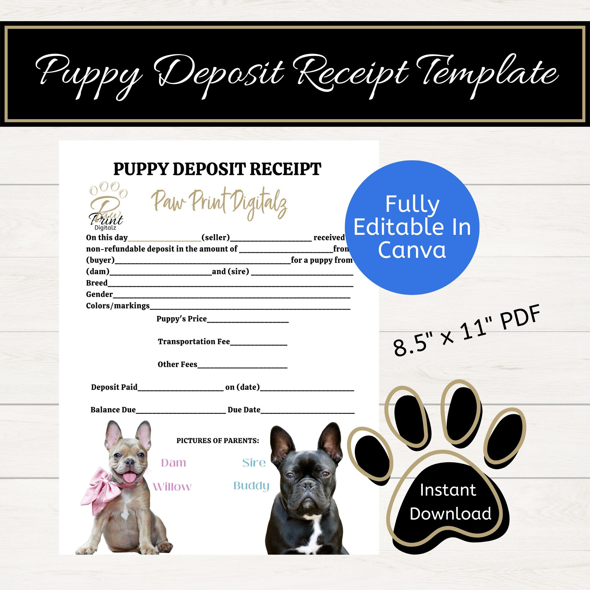 Breeder Puppy Deposit Receipt Template Breeder Starter Pack Breeding ...