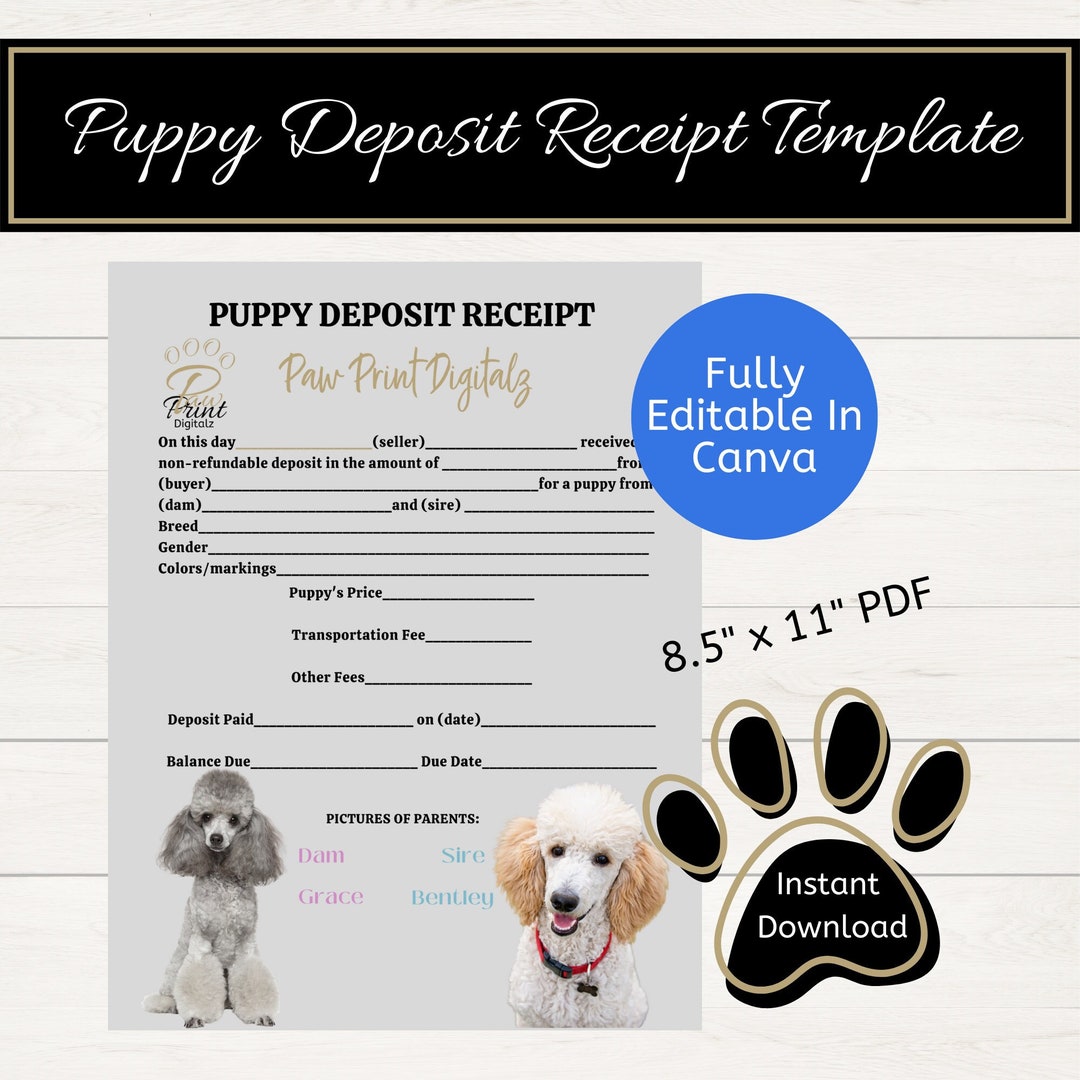 Puppy Deposit Receipt Template for Breeder Starter Pack Breeding ...