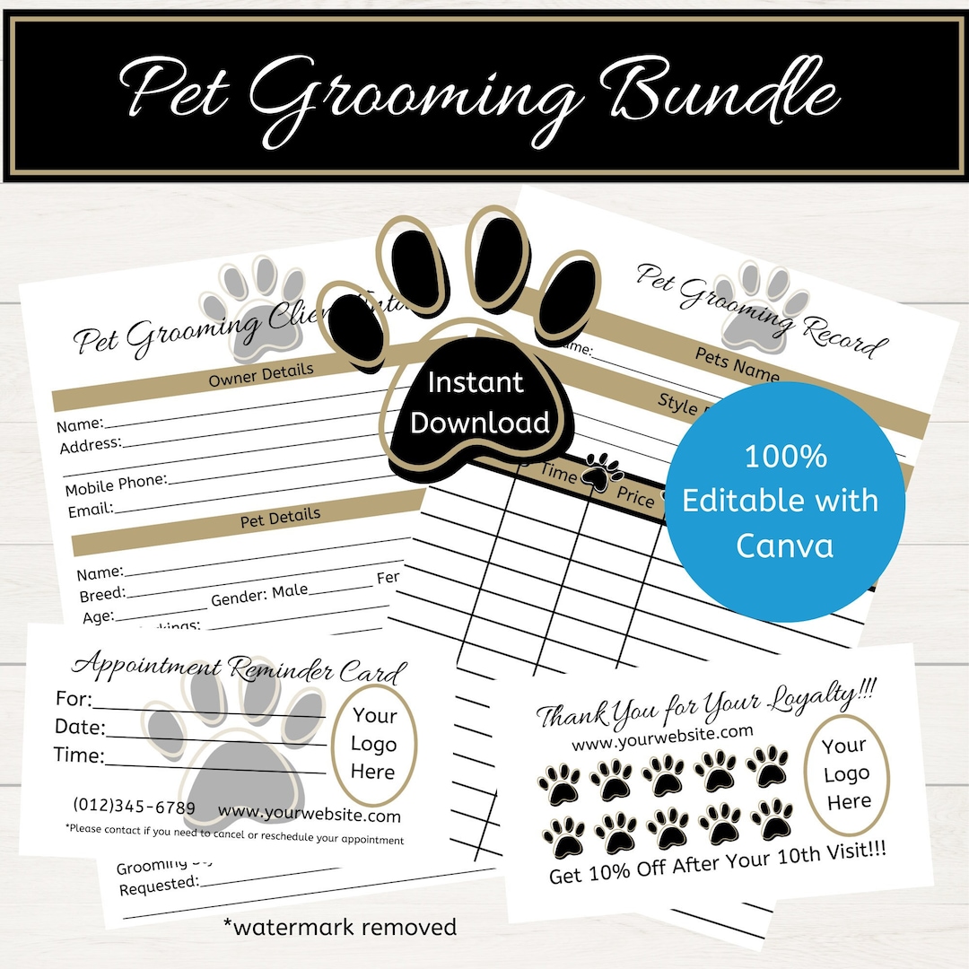 Pet Grooming Bundle Dog Grooming Business Kit Dog Client Intake Form ...
