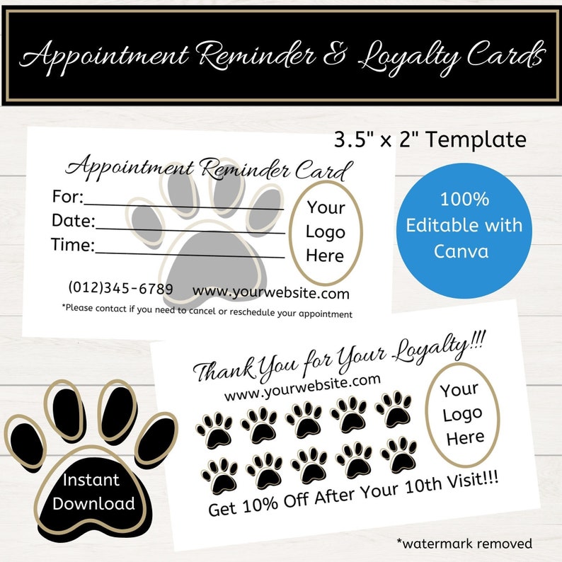 Pet Grooming Appointment Reminder Cards Grooming Loyalty Card Grooming ...