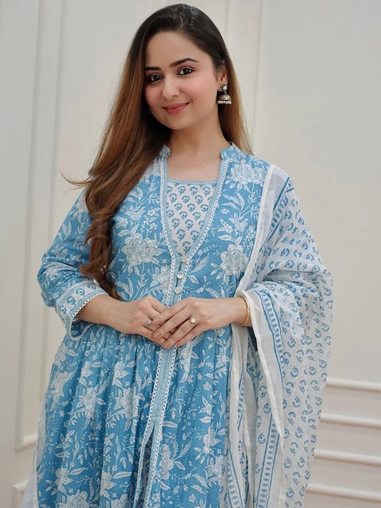 Hand Block Print Kurta Set Cotton Kurta & Trouser With Duptta Anarkali ...