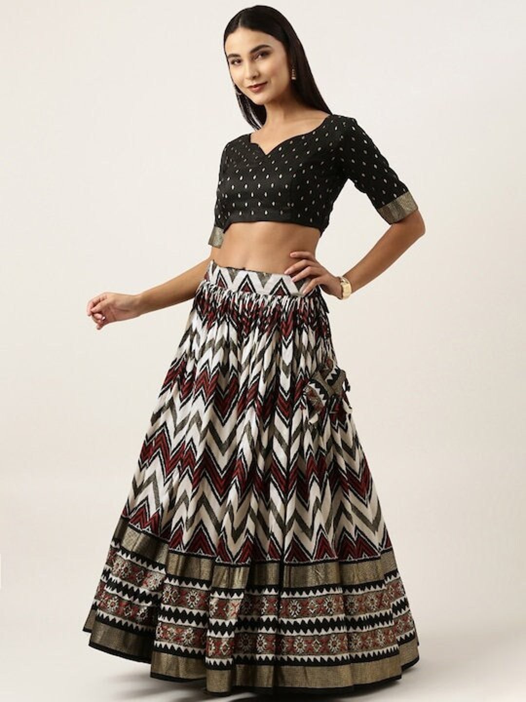 Black Printed Lehenga &choli With Dupatta Gota Pati Lining Pattern ...