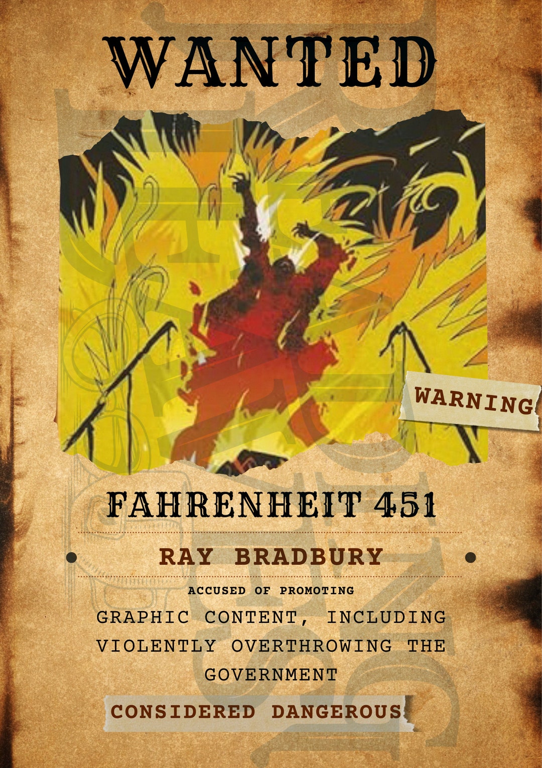 Fahrenheit 451 by Ray Bradbury Wanted Poster PDF & PNG - Etsy