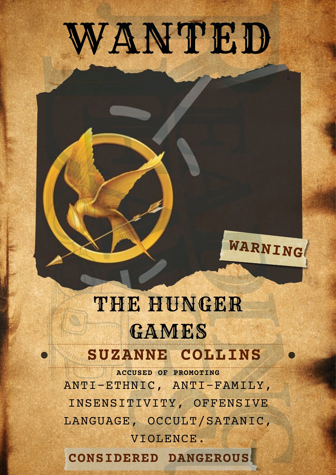 The Hunger Games by Suzanne Collins Wanted Poster PDF & PNG - Etsy