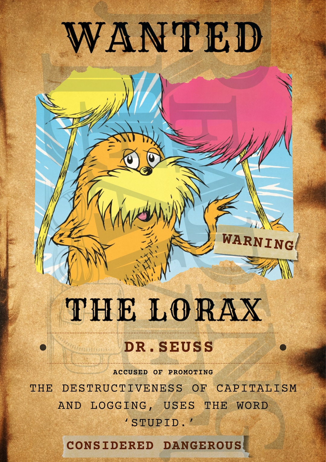 The Lorax by Dr. Seuss Wanted Poster PDF & PNG - Etsy
