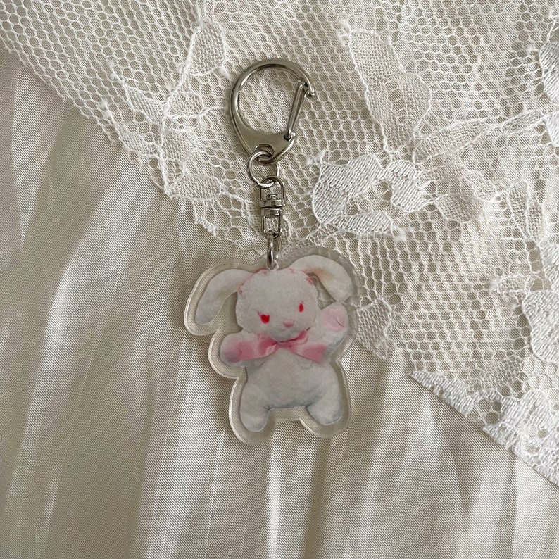 Kawaii Plush Bunny Rabbit Acrylic Keychain | Cute Aesthetic Animal ...
