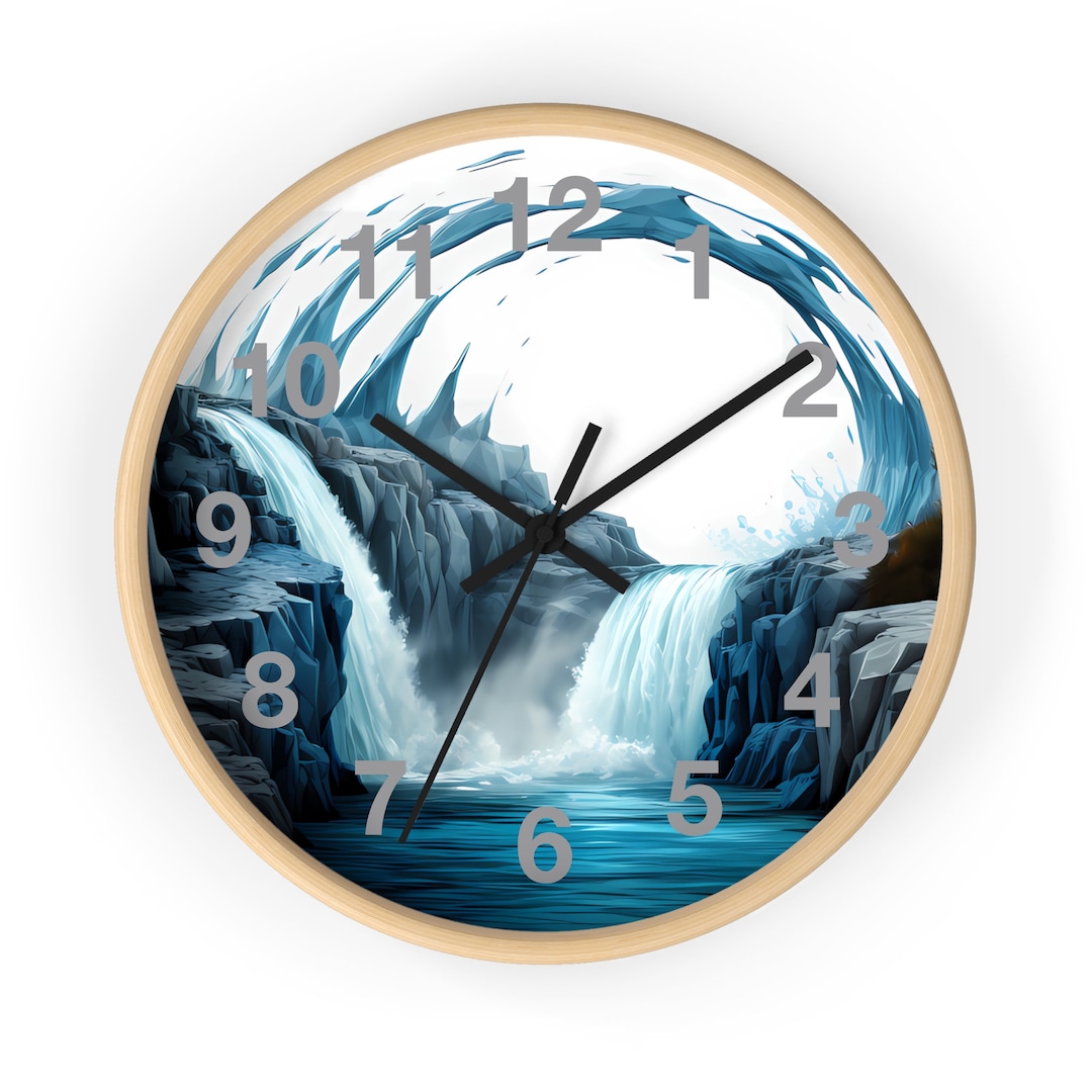 Wall Clock Waterfall, Stone, Water, Sky, Romantic, Nature, Gift, Relax ...
