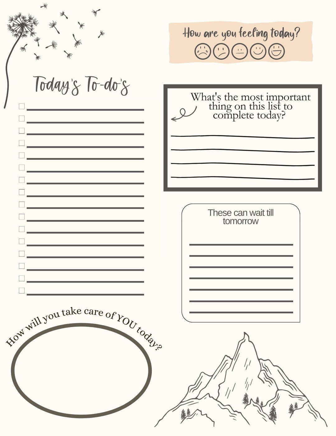 Simple To-do List, Planner Page, Reminders, Mood Tracker, Printable ...