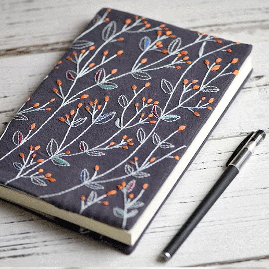 Embroidered Book Cover DIY Kit: Floral Beginner Craft With Tutorial - Etsy