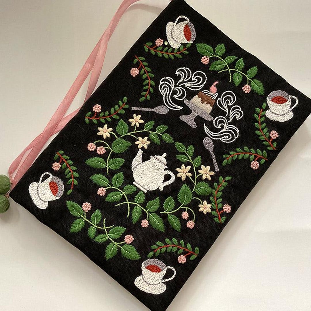 Embroidered Book Cover Kit: DIY Tea Party Craft, Beginner Friendly - Etsy
