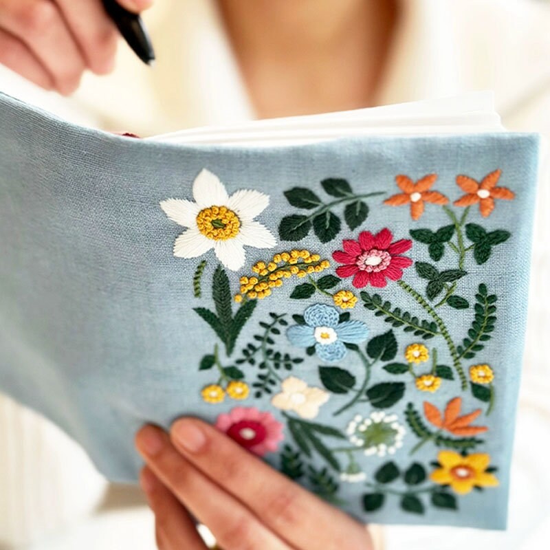 Embroidered Book Cover DIY Kit: Floral Design, Beginner Friendly - Etsy