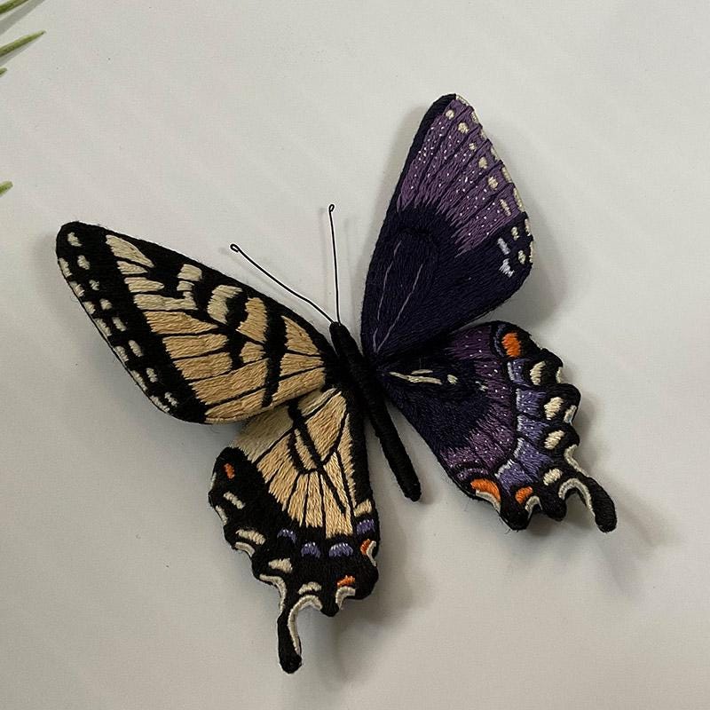 Double-faced Butterfly Embroidery Brooch Kit: DIY Beginner Needlecraft ...