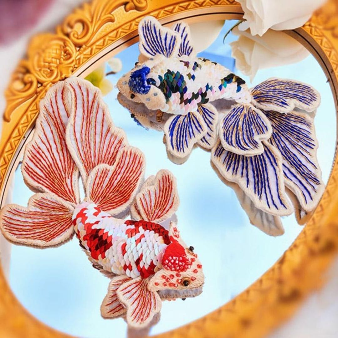 Goldfish Full Embroidery Kit: Lucky Carp Brooch, Beginner Craft, Two ...