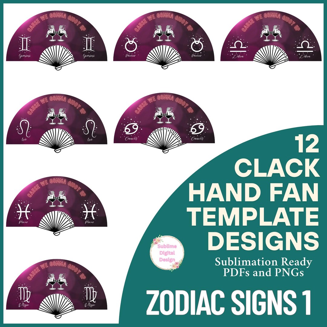 12 Clack Hand Fan Template Designs Zodiac Signs Trail Ride Line Dance ...