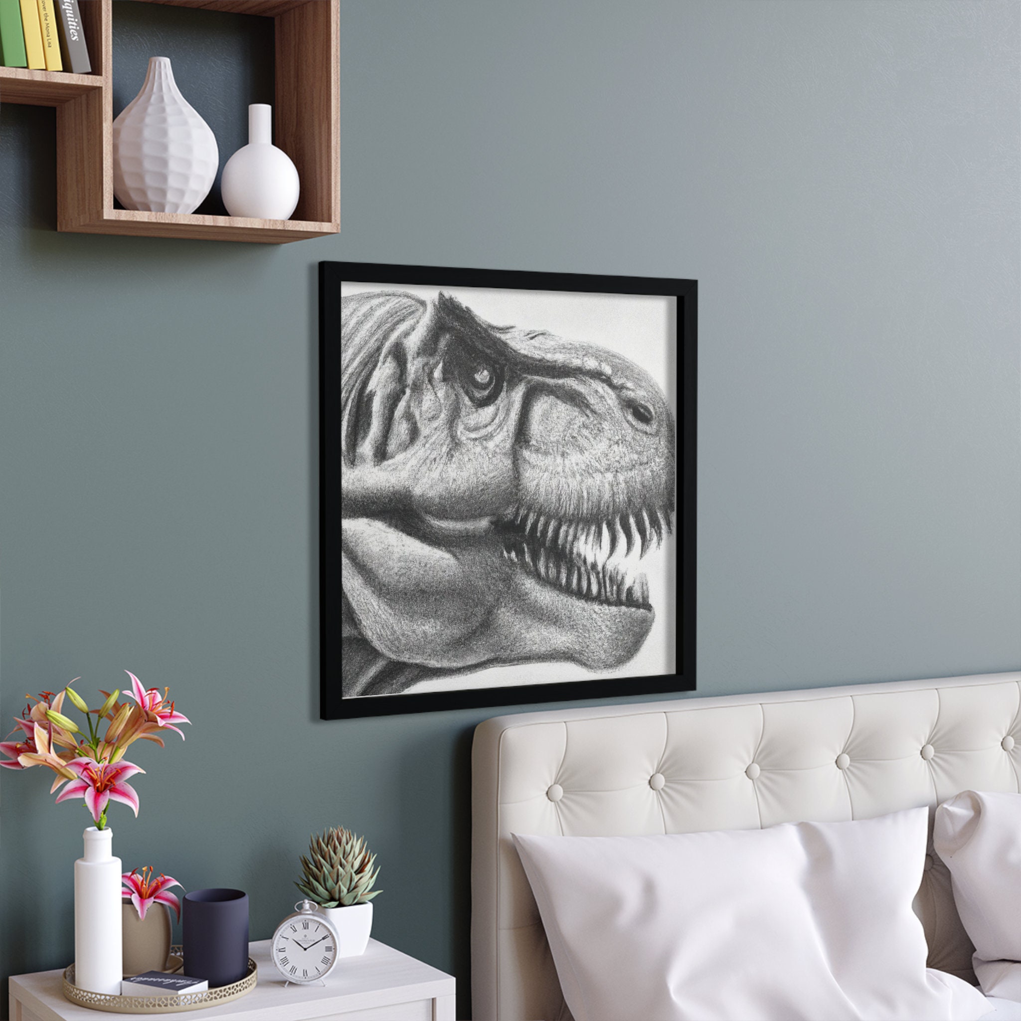 Tyrannosaurus Rex Print, Dinosaur Print, T-rex Portrait, Dino Sketch ...