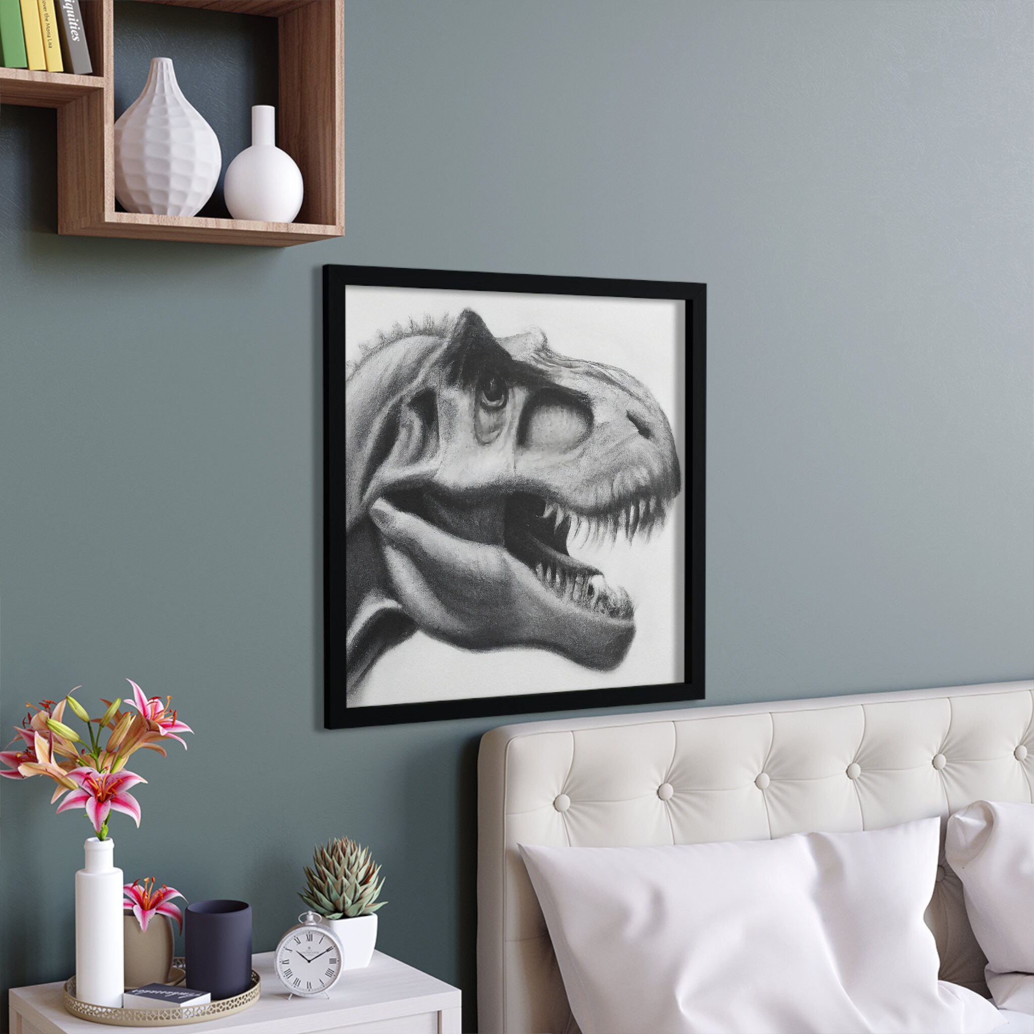 T-rex Portrait, Detailed Dino Sketch Drawing, Dinosaur Wall Art Decor ...