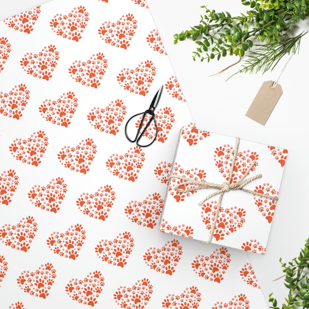 Paw Print Heart Wrapping Paper - Etsy