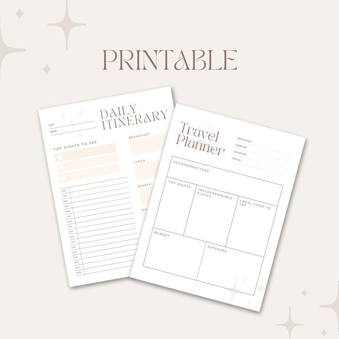 Boho Minimalist 5-page Printable Travel Planner in Brown | Daily ...