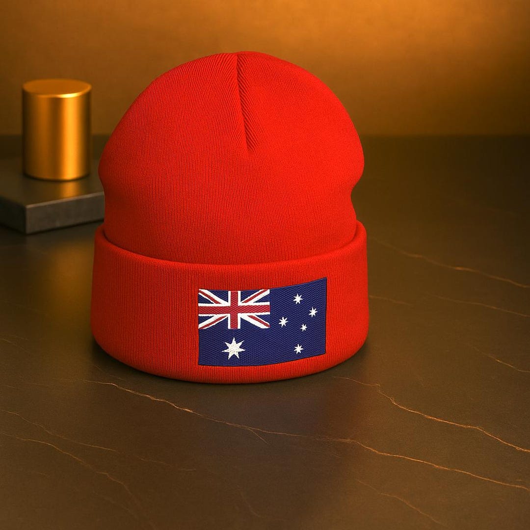 Australian Flag Embroidered Cuffed Beanie - Etsy