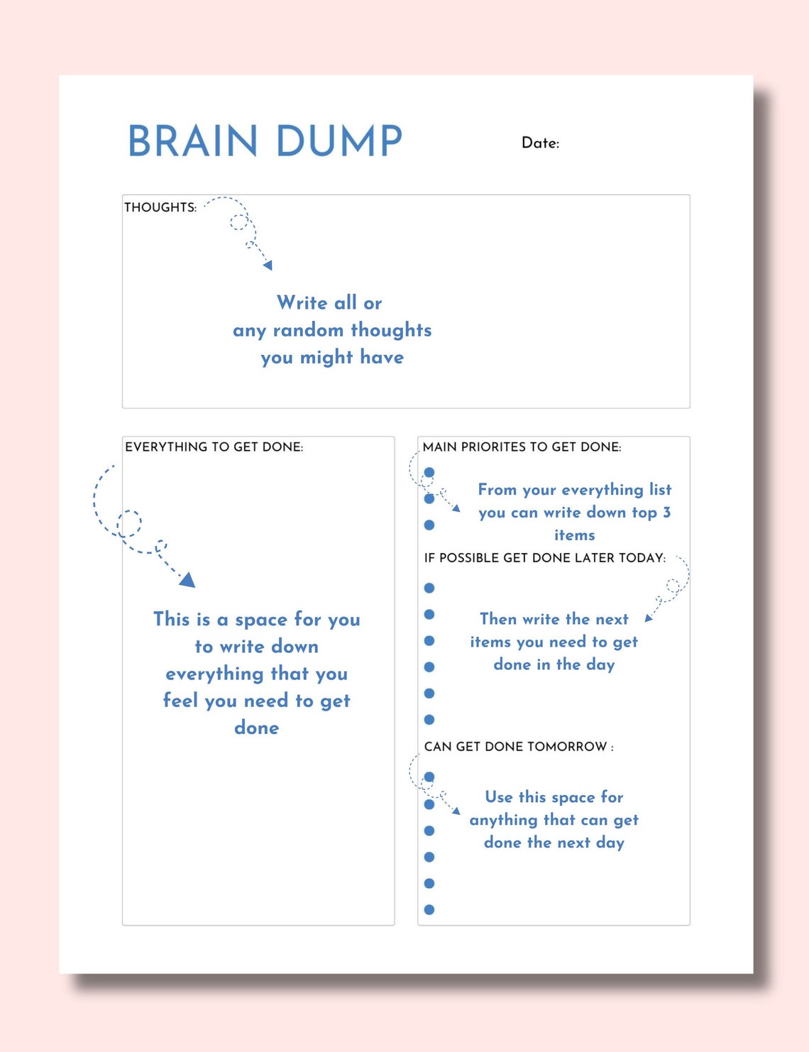 Brain Dump Printable, Brain Dump Planner, Thought Organizer, Thought ...