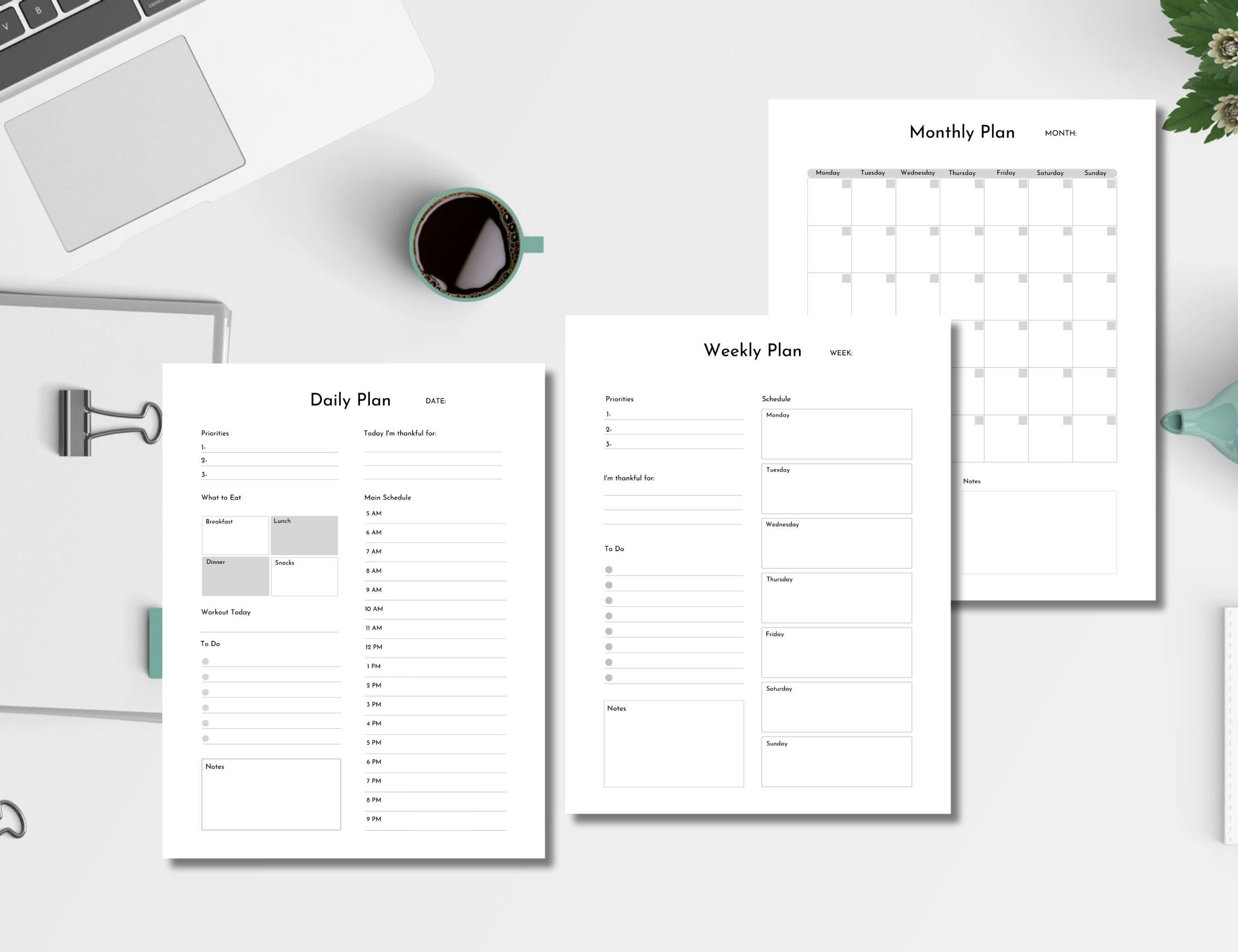 Daily Weekly Monthly Planner Printable, Productivity Planner, Planner ...