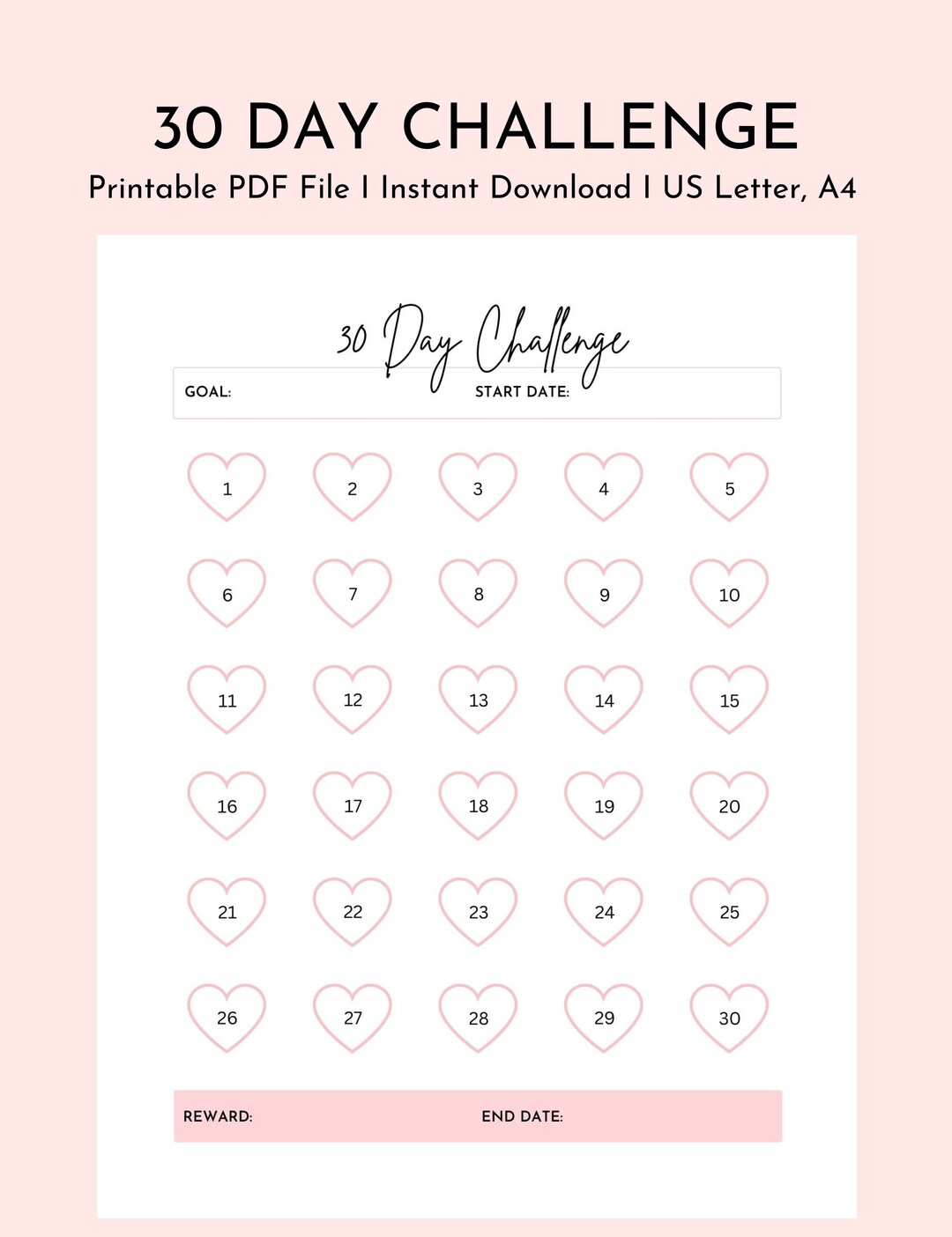 30 Day Challenge Printable, 30 Day Challenge Tracker, Habit Building ...