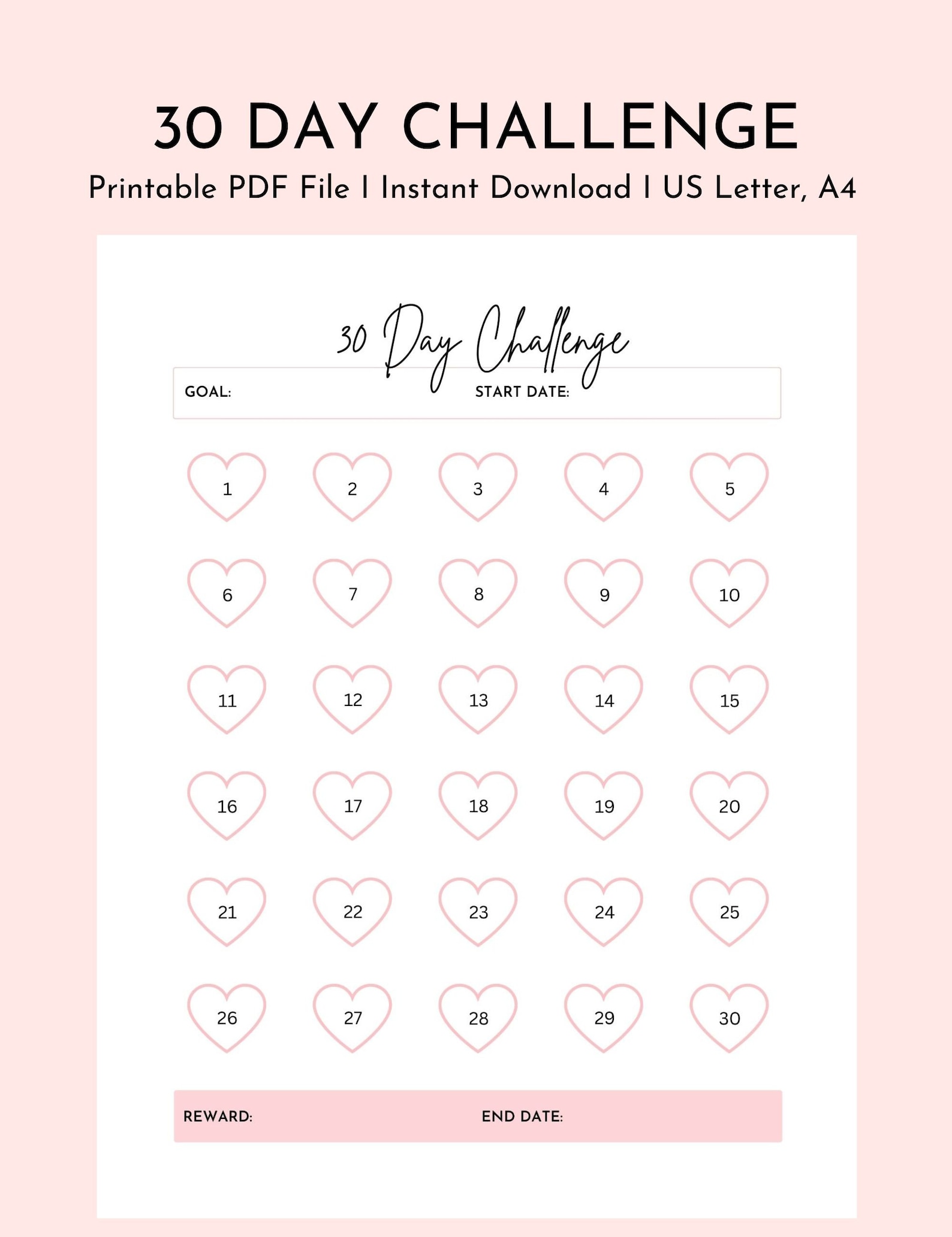 30 Day Challenge Printable, 30 Day Challenge Tracker, Habit Building ...