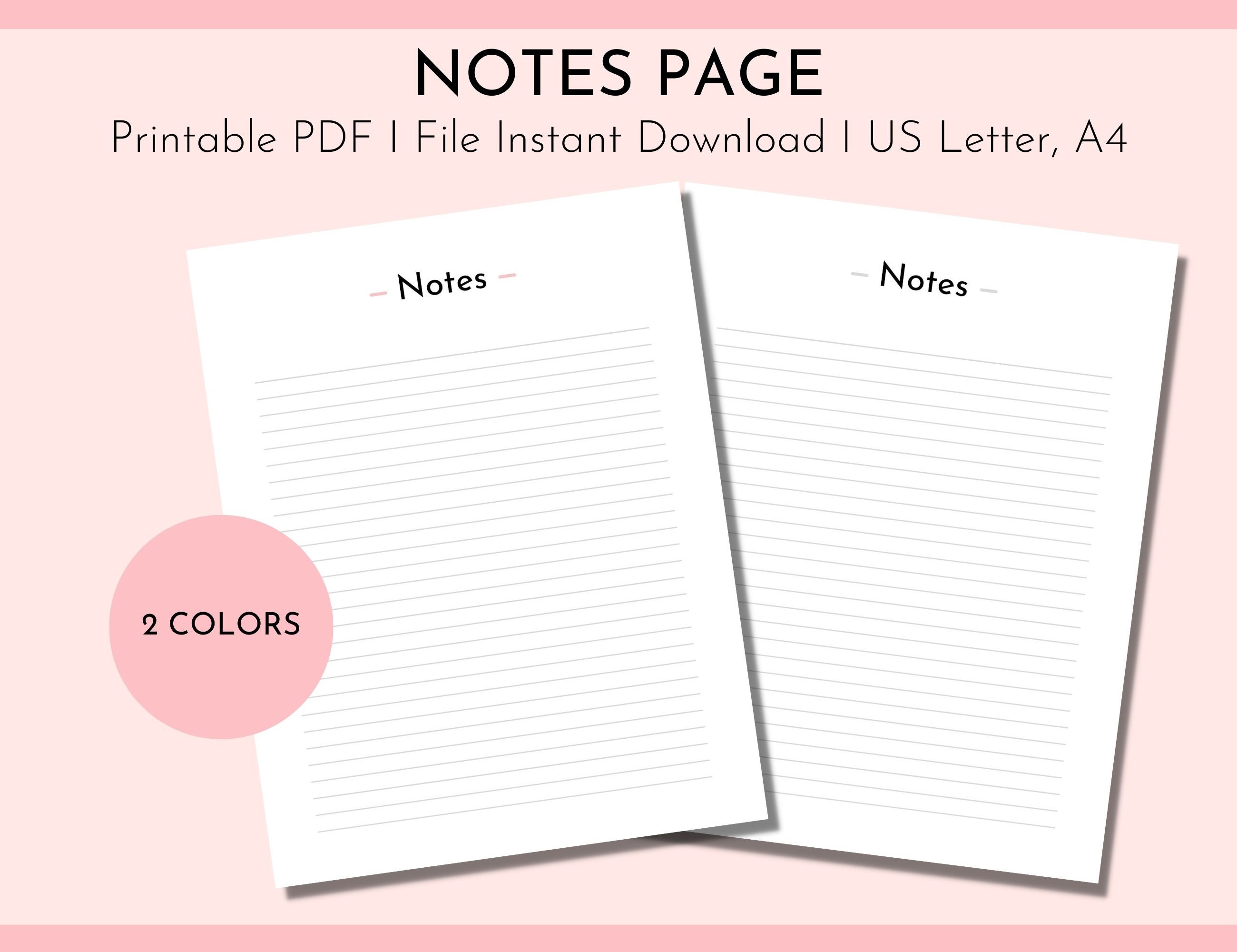 Notes Page Printable, Printable Notes, Lined Note Printable, Lined Note ...