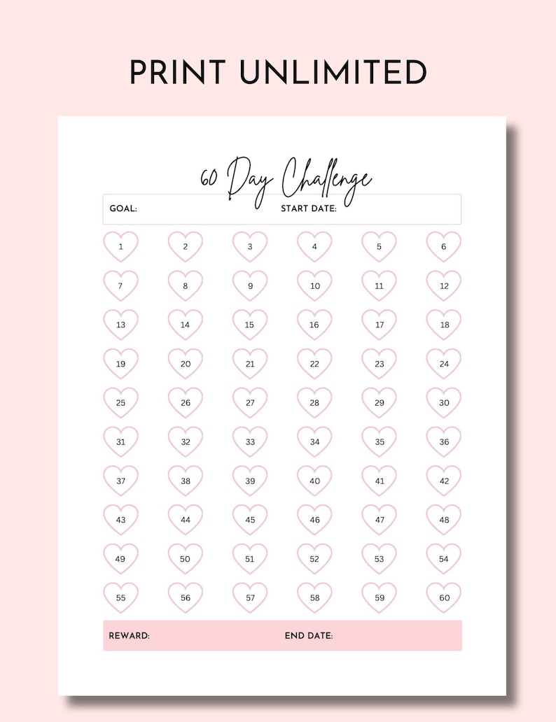 60 Day Challenge Printable, 60 Day Challenge Tracker, Habit Building ...