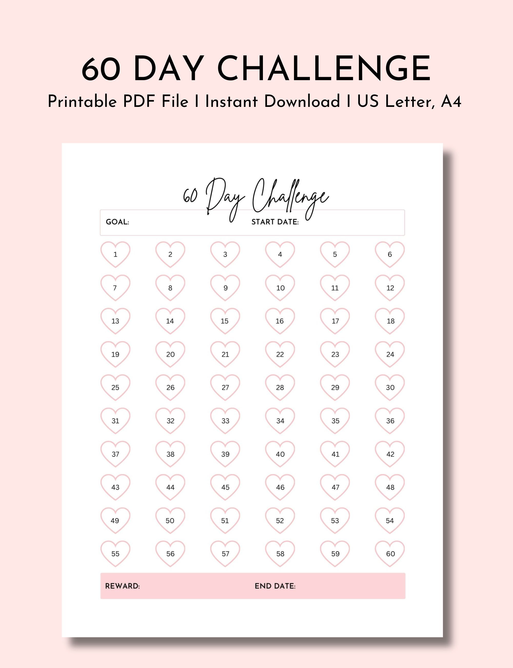 60 Day Challenge Printable, 60 Day Challenge Tracker, Habit Building ...