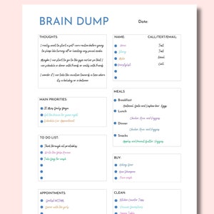 Brain Dump Printable, Brain Dump Planner, Thought Organizer, Thought ...