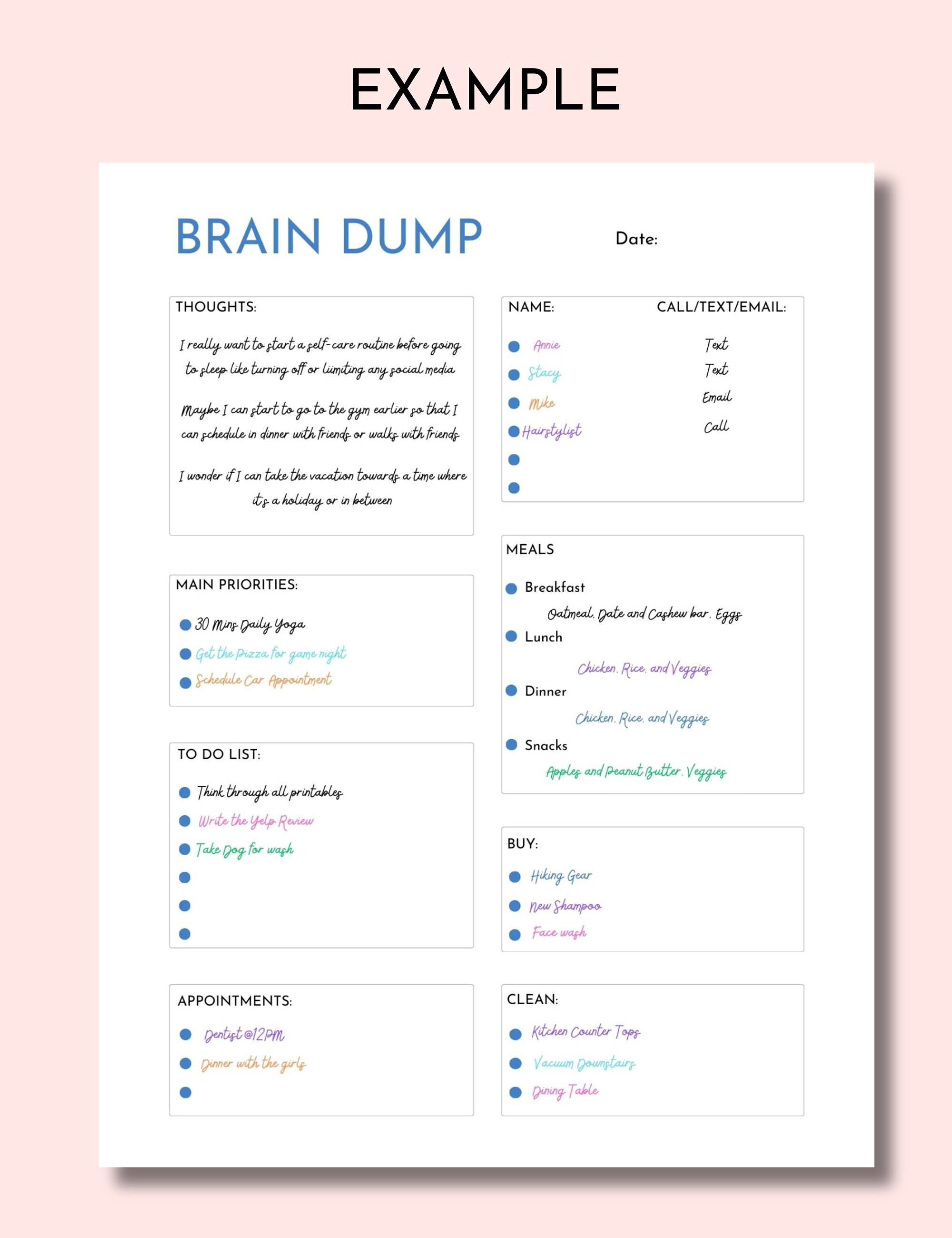 Brain Dump Printable, Brain Dump Planner, Thought Organizer, Thought ...