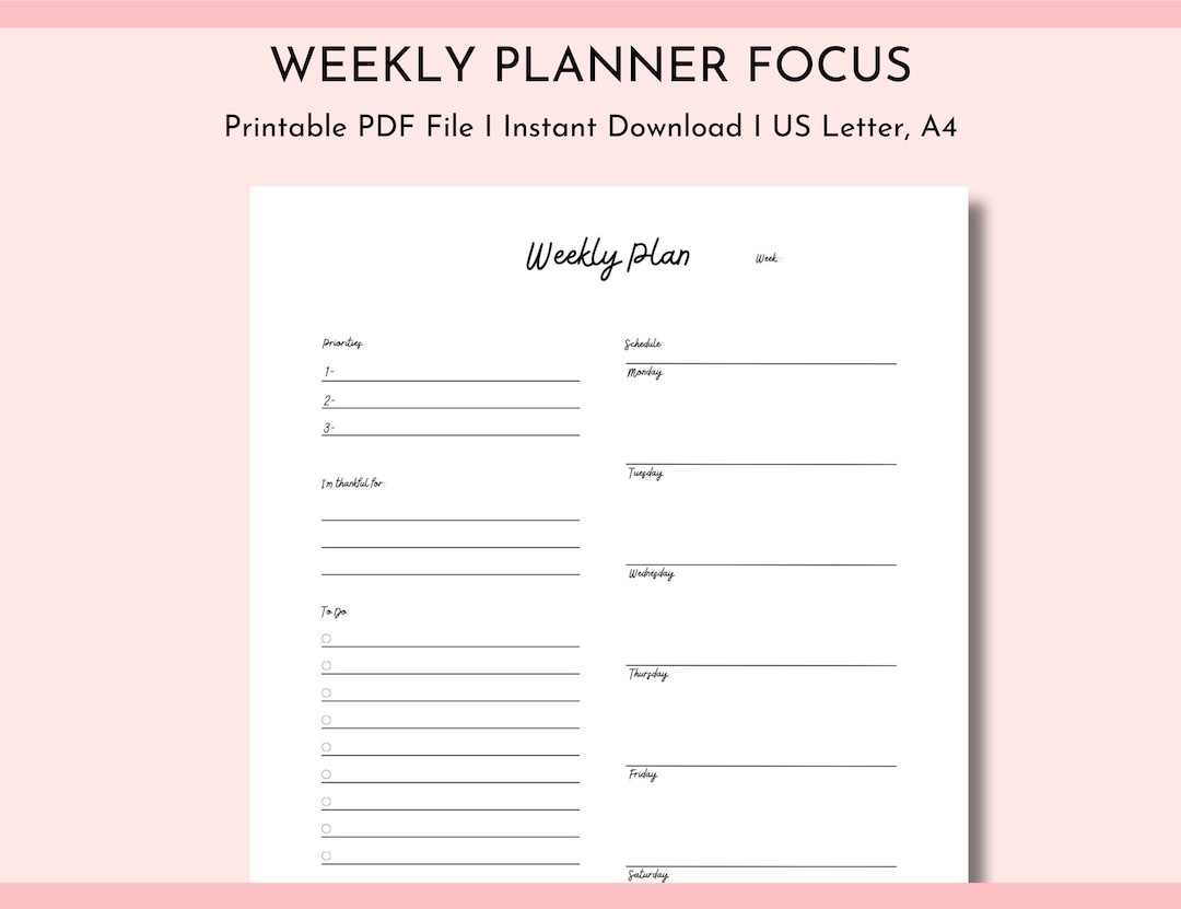 Weekly Planner to Do List Printable, Weekly Planner Template, Personal ...