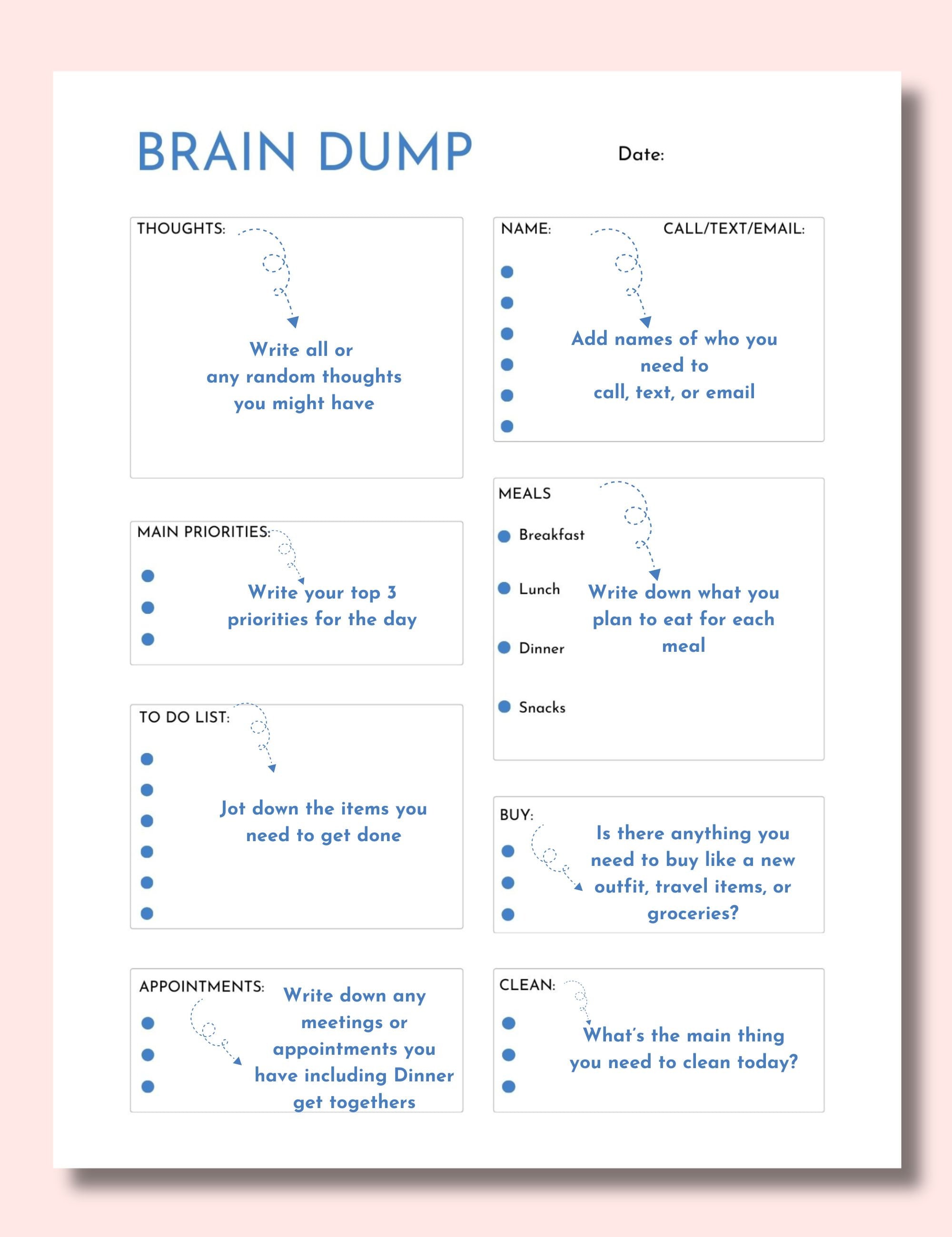 Brain Dump Printable, Brain Dump Planner, Thought Organizer, Thought ...