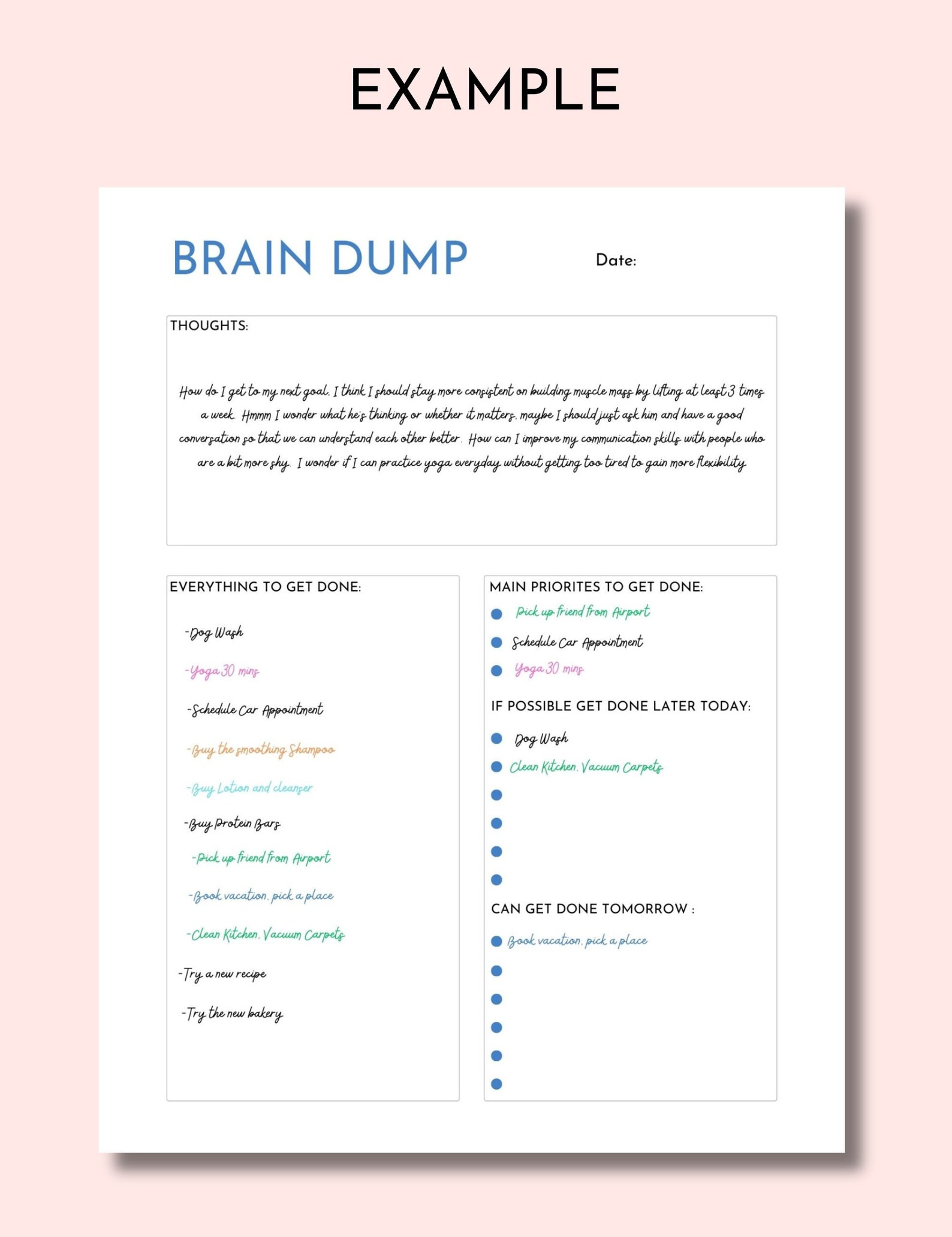 Brain Dump Printable, Brain Dump Planner, Thought Organizer, Thought ...