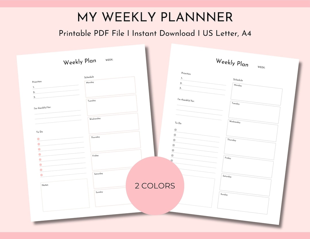 Weekly Plan Printable, Weekly Planner Printable, Weekly Productivity ...