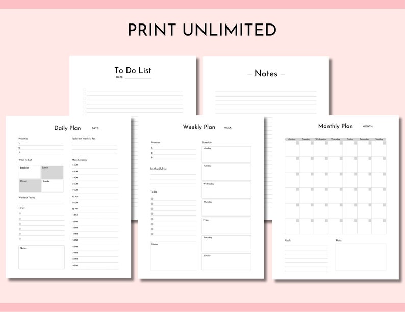 Daily Weekly Monthly Planner Printable, Productivity Planner, Planner ...