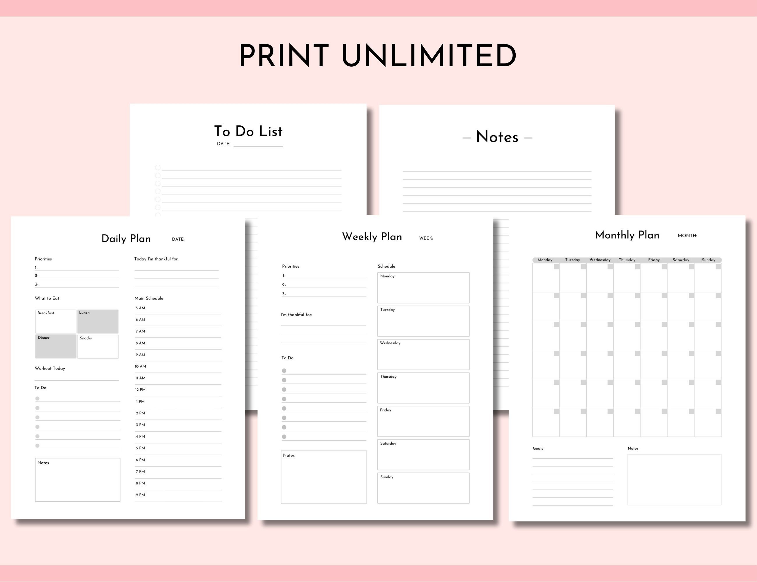Daily Weekly Monthly Planner Printable, Productivity Planner, Planner ...