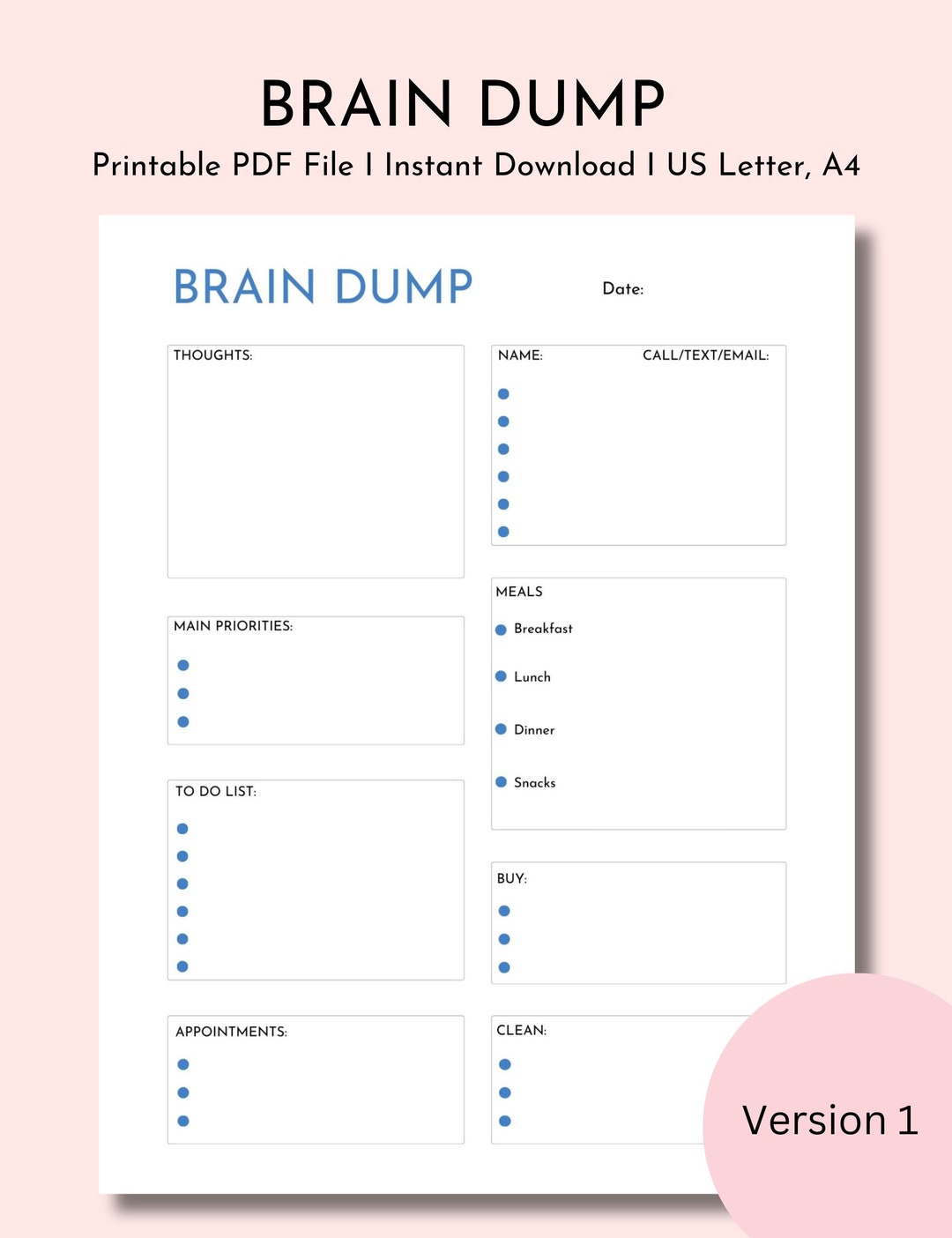 Brain Dump Printable, Brain Dump Planner, Thought Organizer, Thought ...