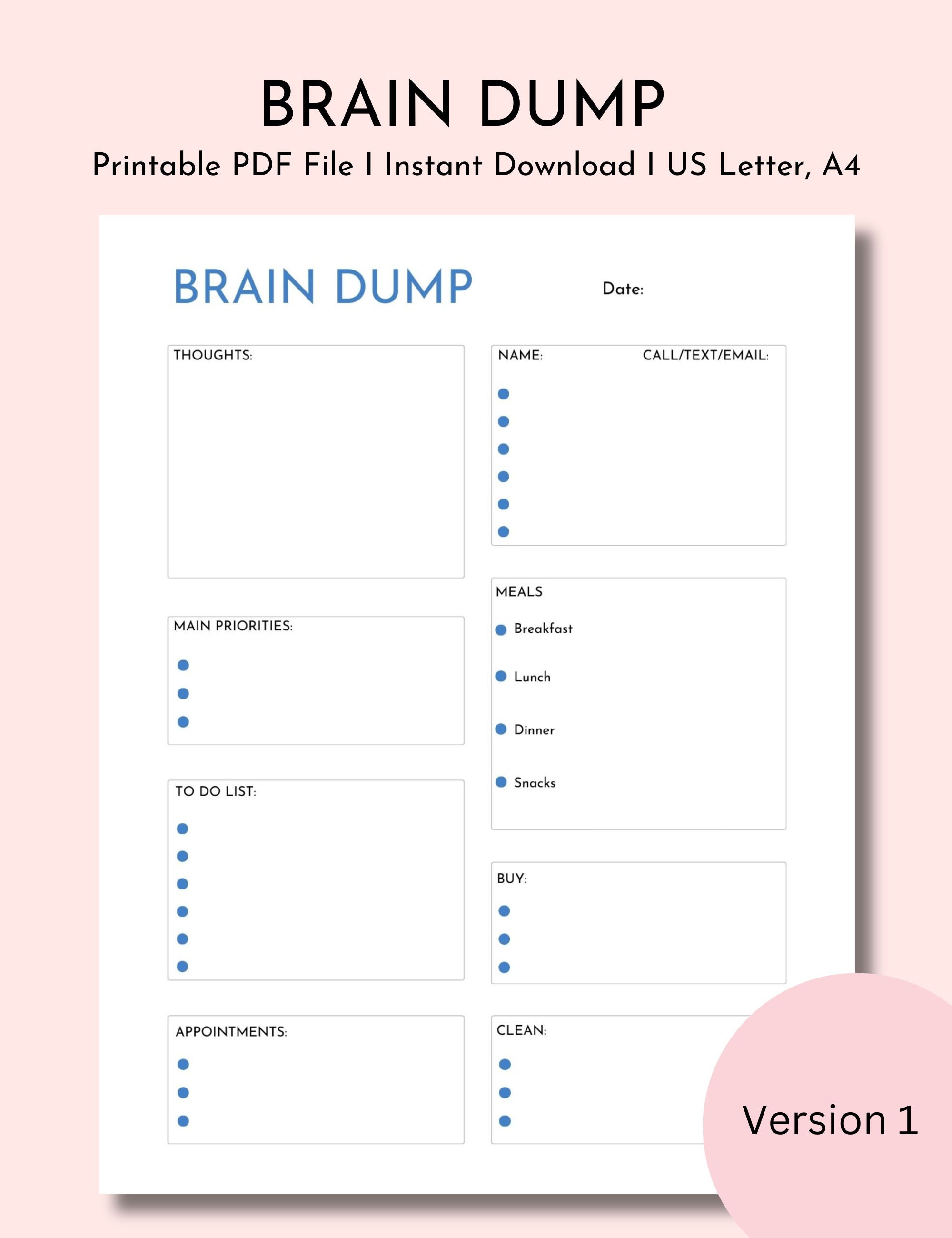 Brain Dump Printable, Brain Dump Planner, Thought Organizer, Thought ...