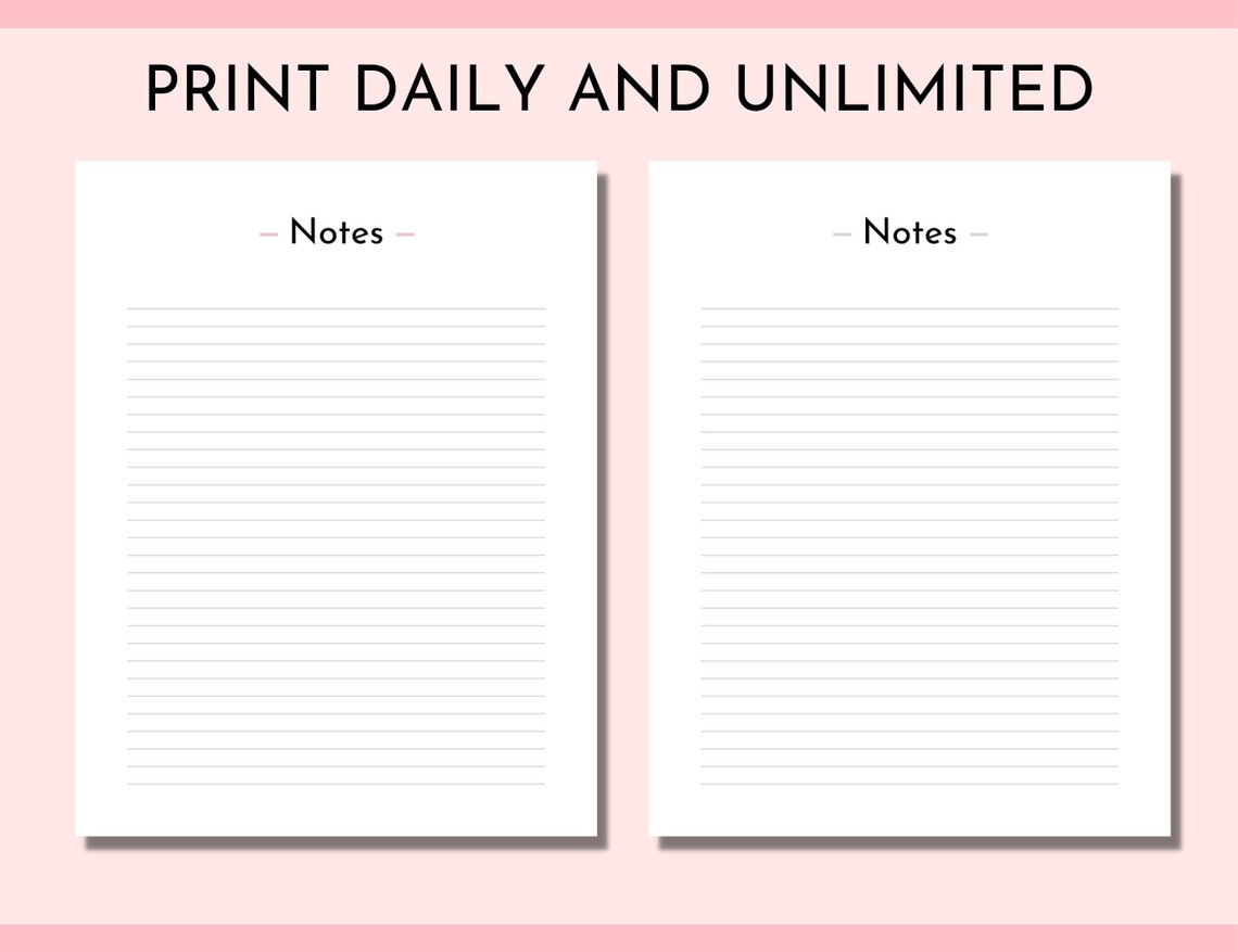 Notes Page Printable, Printable Notes, Lined Note Printable, Lined Note ...